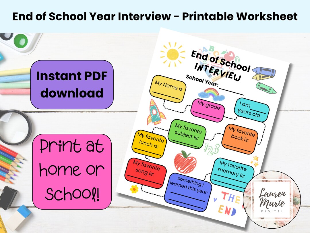 End of School Year Interview Page | Year in Review Printable | Year End ...