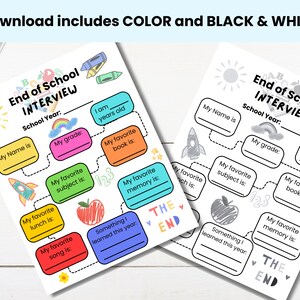 End of School Year Interview Page | Year in Review Printable | Year End ...