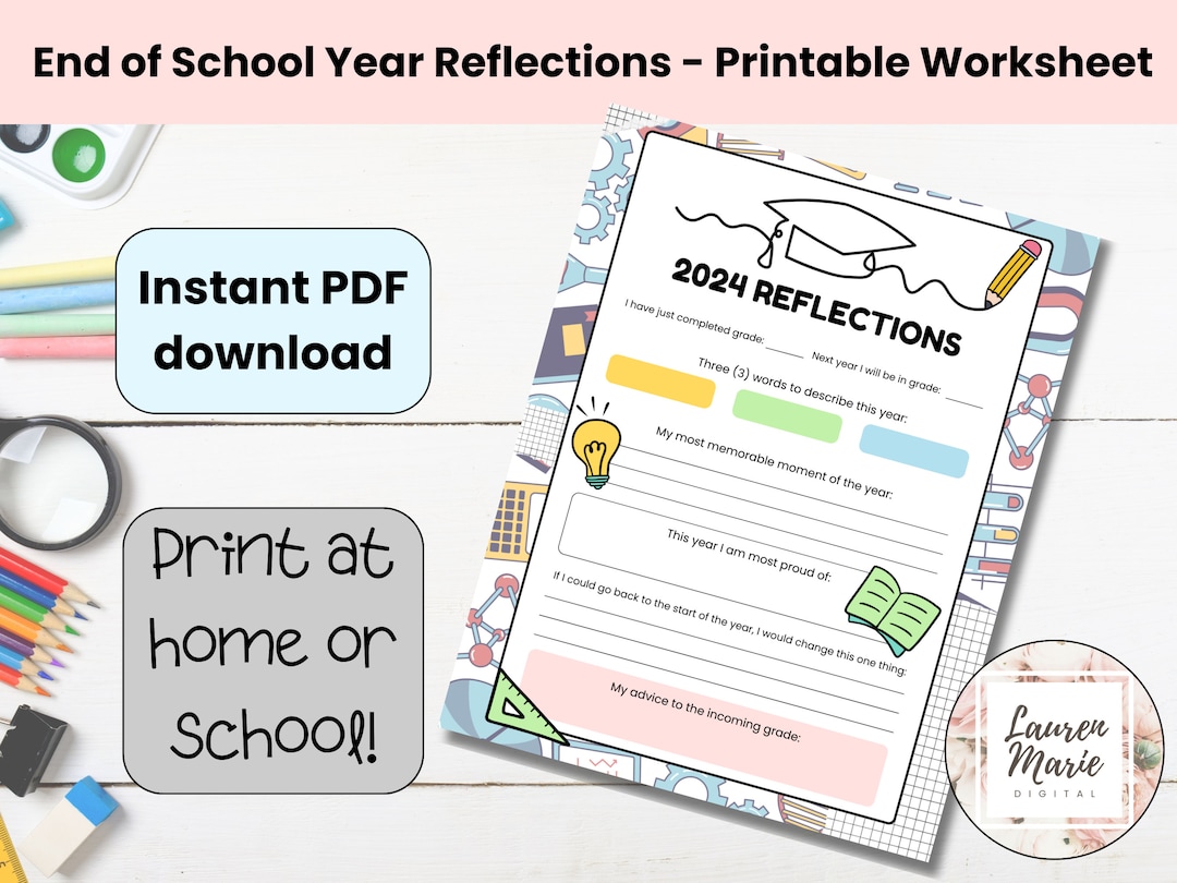End of School Year Review Page Student Reflection Printable Printable ...