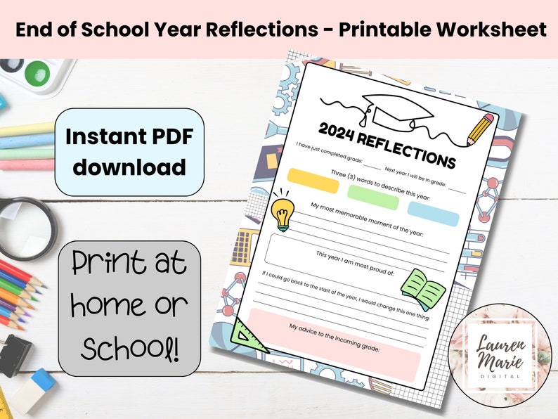 End of School Year Review Page Student Reflection Printable Printable Year End Worksheet Student ...