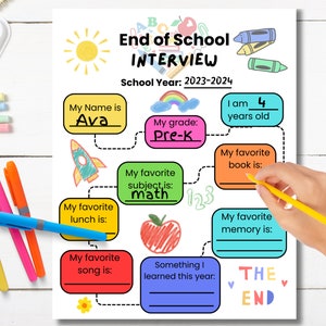 End of School Year Interview Page | Year in Review Printable | Year End ...
