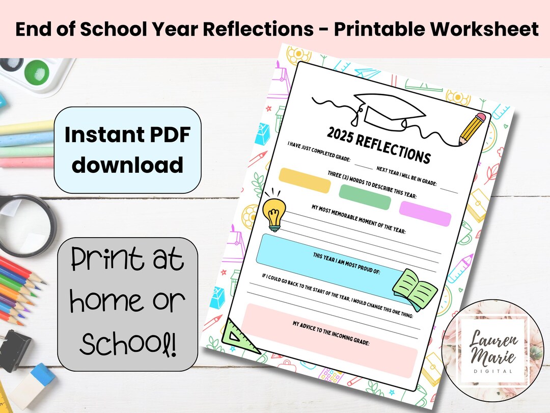 End of School Year Review Page | Student Reflection Printable ...