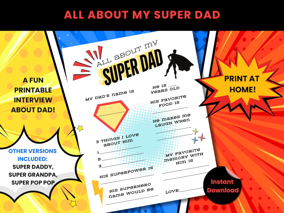 Superhero Dad Interview Printable Worksheet | Fun Father's Day Activity ...