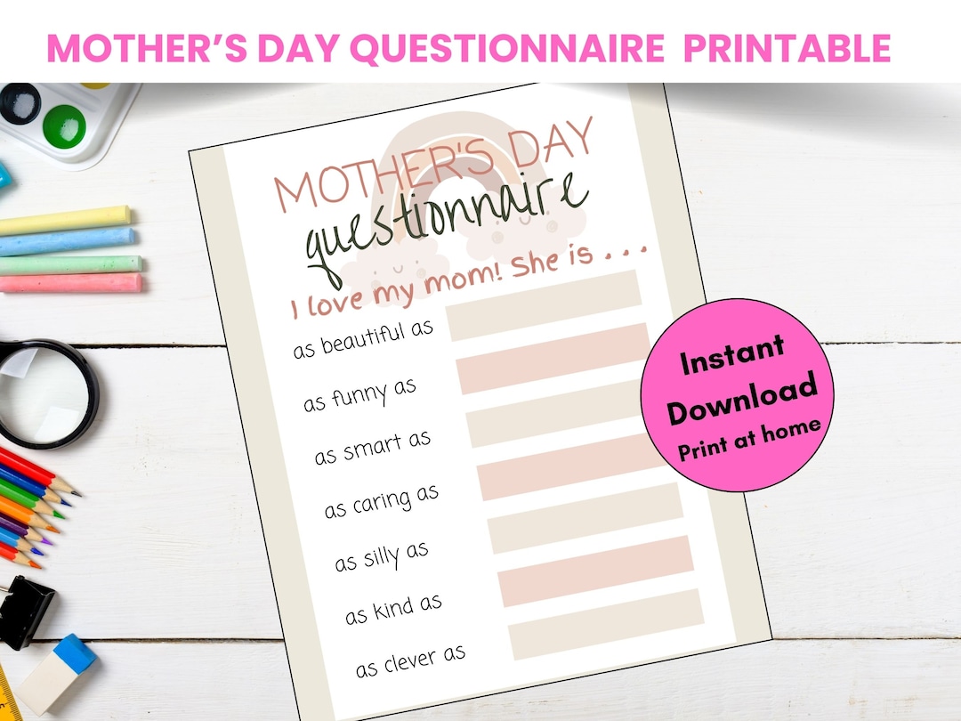 All About Mom Questionnaire | Printable Mothers Day Gift | Mothers Day ...