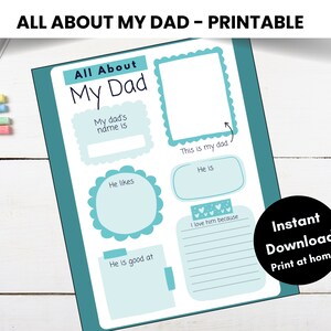 All About My Dad Printable | Father’s Day DIY Gift | Keepsake for Dad ...