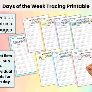 Kids Printable Days of the Week Tracing Sheets | Handwriting Practice ...