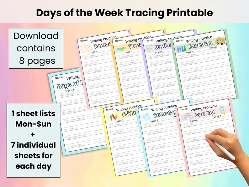 Kids Printable Days of the Week Tracing Sheets | Handwriting Practice ...