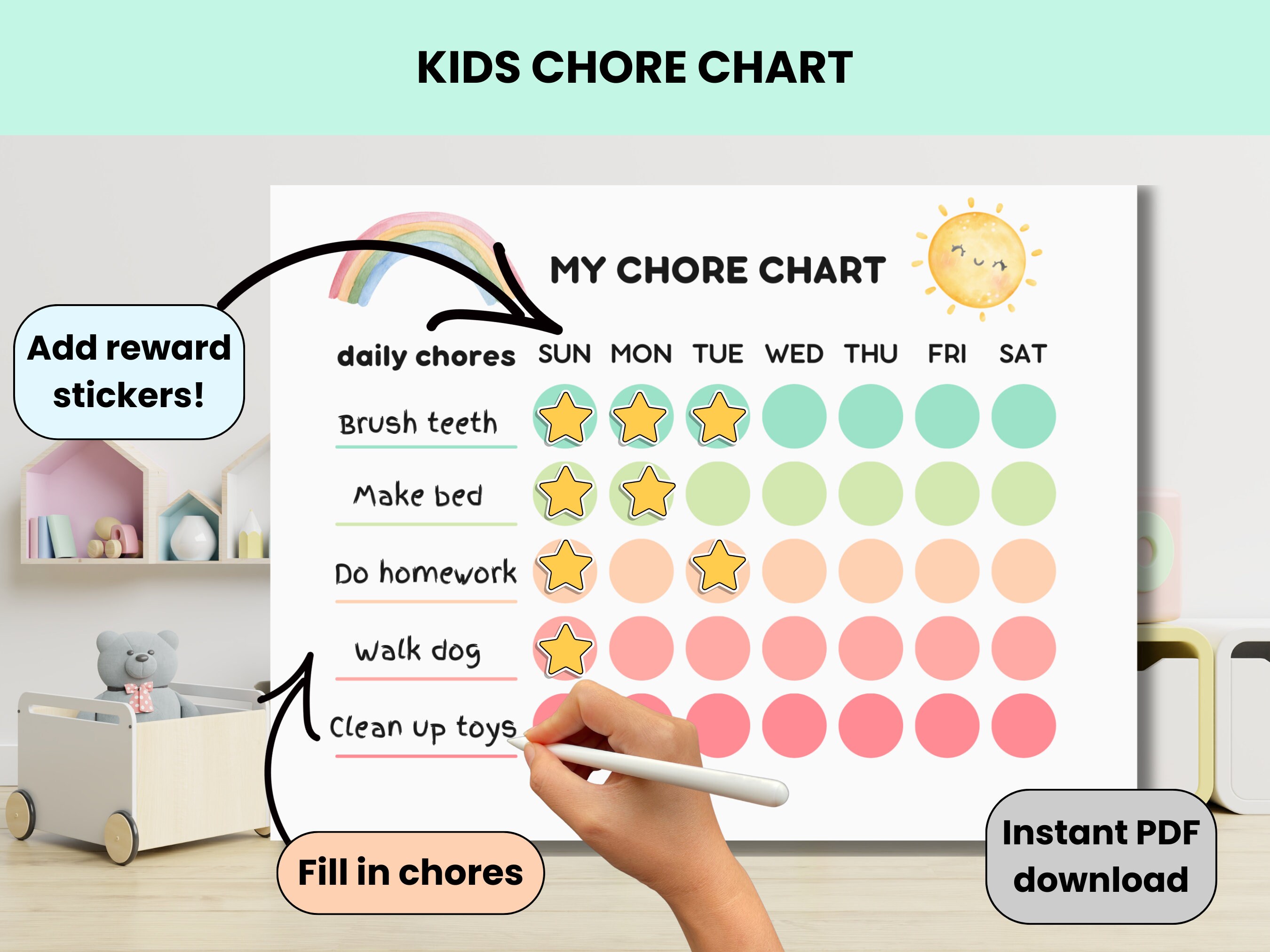Kids Chore Chart Responsibility Chart for Kids Printable Chore Chart ...
