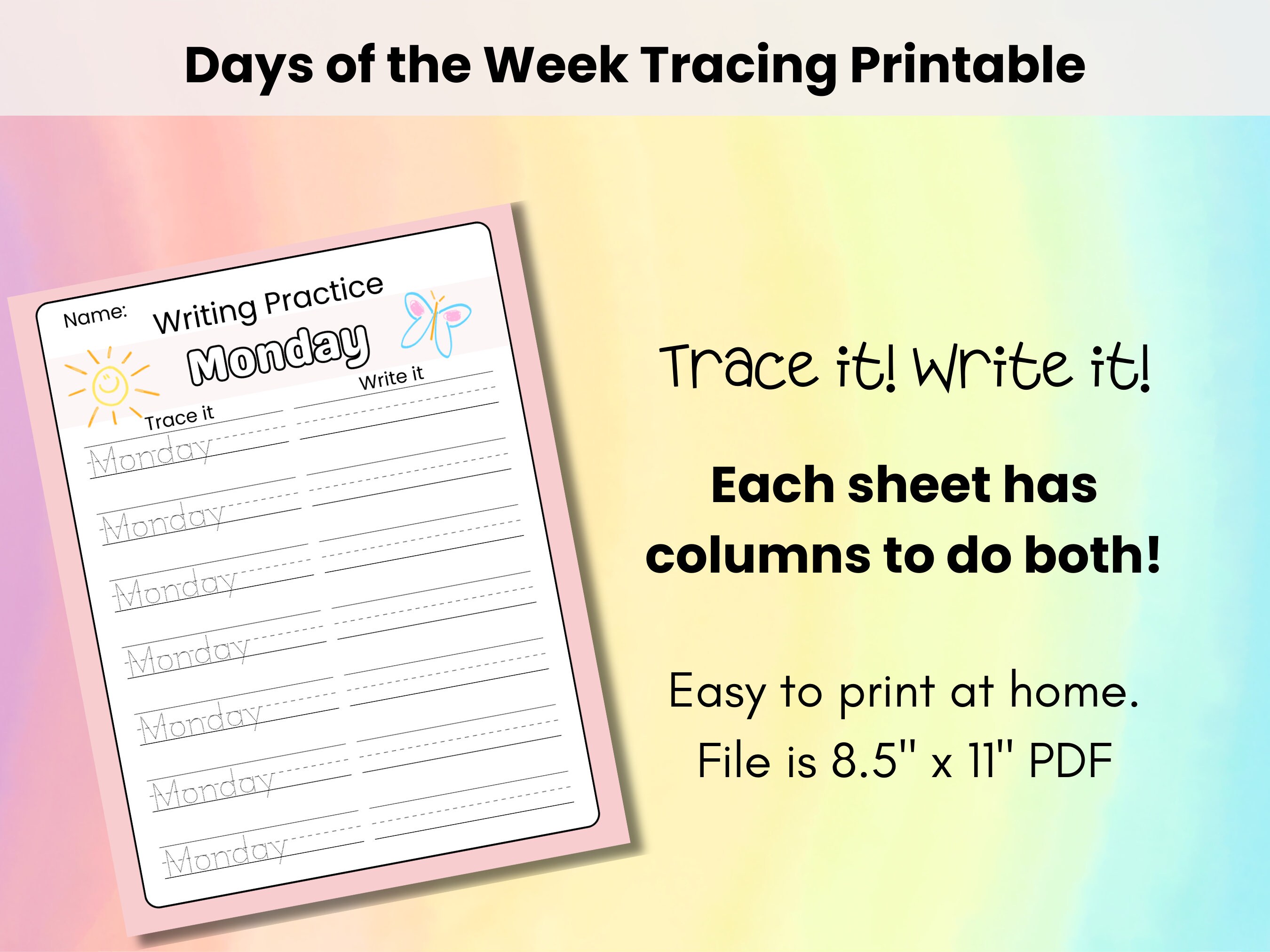 Kids Printable Days of the Week Tracing Sheets | Handwriting Practice ...