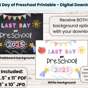 Last Day of Preschool Printable Sign | Last Day of Pre-k | Last Day of ...