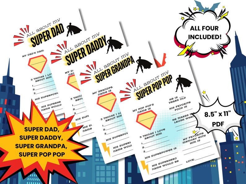 Superhero Dad Interview Printable Worksheet Fun Father's Day Activity ...