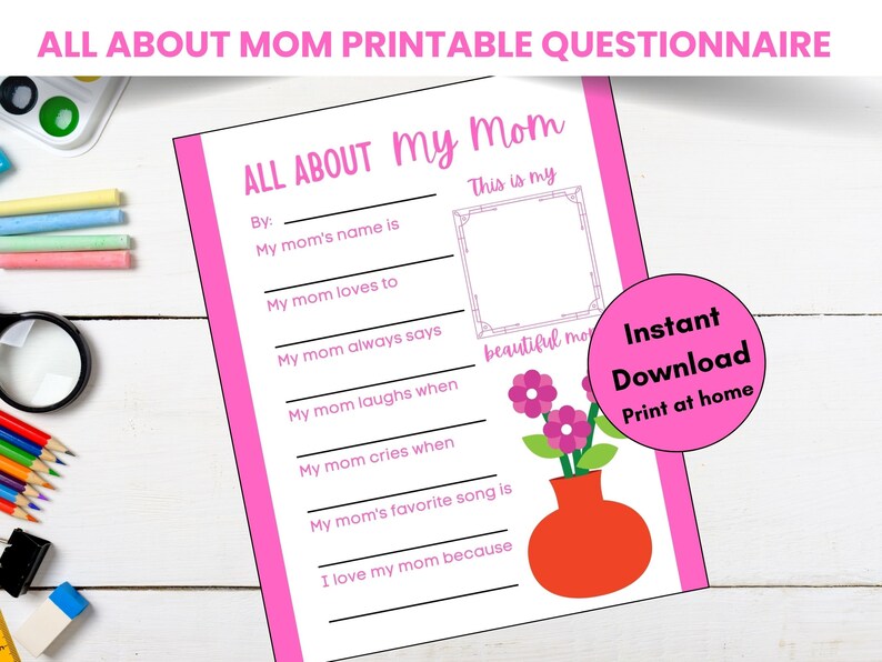 All About Mom Questionnaire | Printable Mothers Day Gift | Mothers Day ...