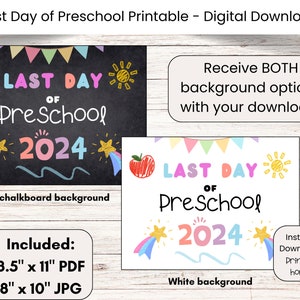 Last Day of Preschool Printable Sign Last Day of Pre-k Last Day of ...