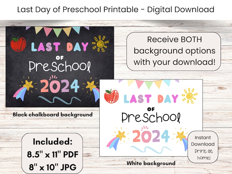 Last Day of Preschool Printable Sign Last Day of Pre-k Last Day of ...