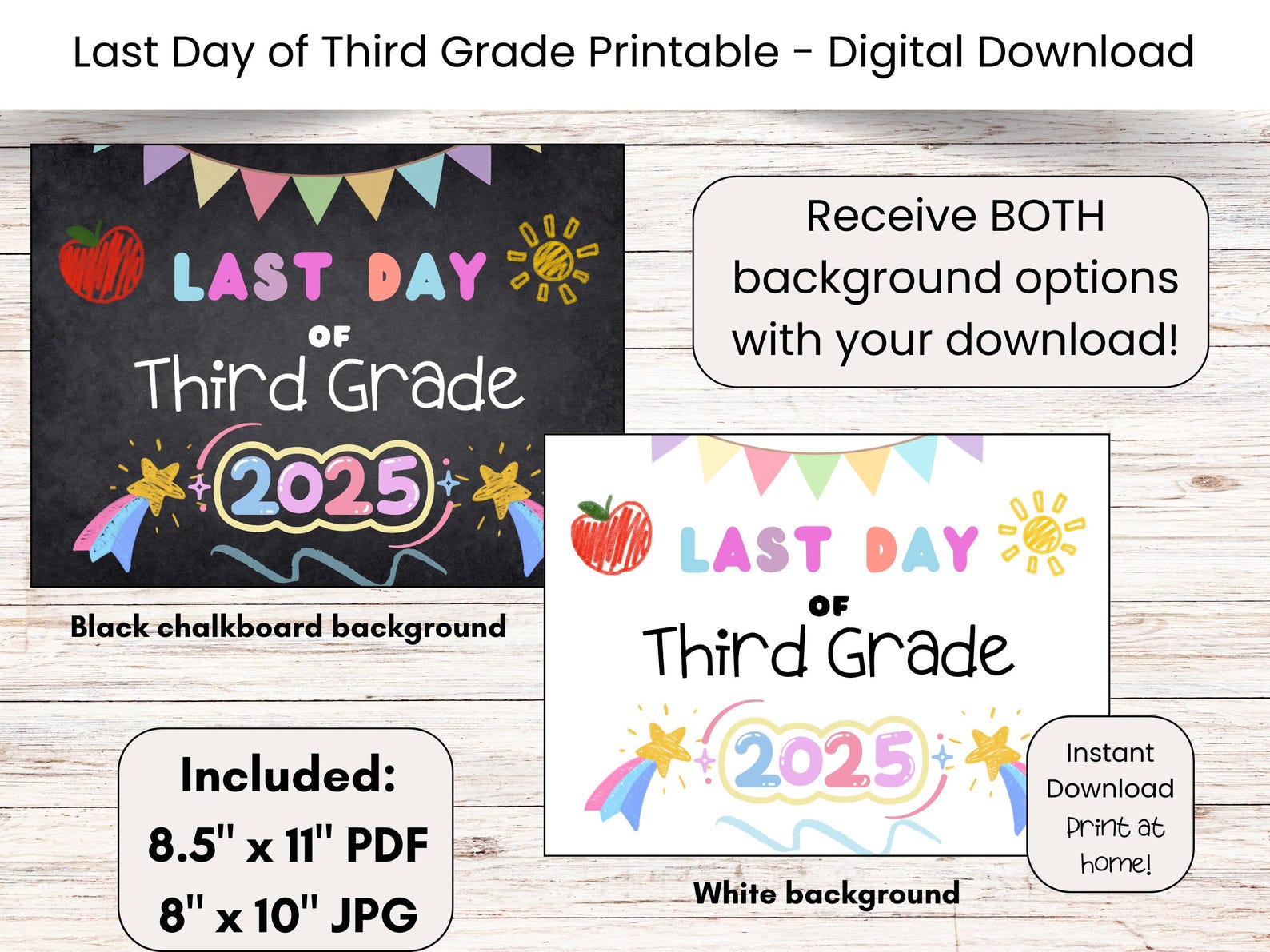 Last Day of Third Grade Printable Sign | Last Day of Grade 3 | Last Day ...