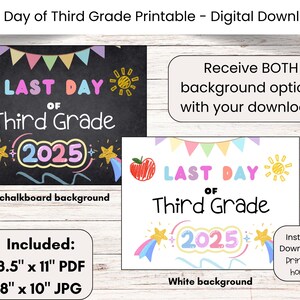 Last Day of Third Grade Printable Sign | Last Day of Grade 3 | Last Day ...