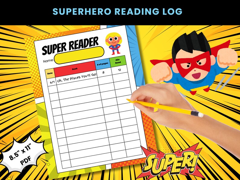 Superhero Kids Reading Log | Printable Reading Journal for Kids | 15 ...