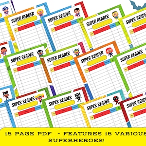 Superhero Kids Reading Log Printable Reading Journal for Kids 15 Pages ...