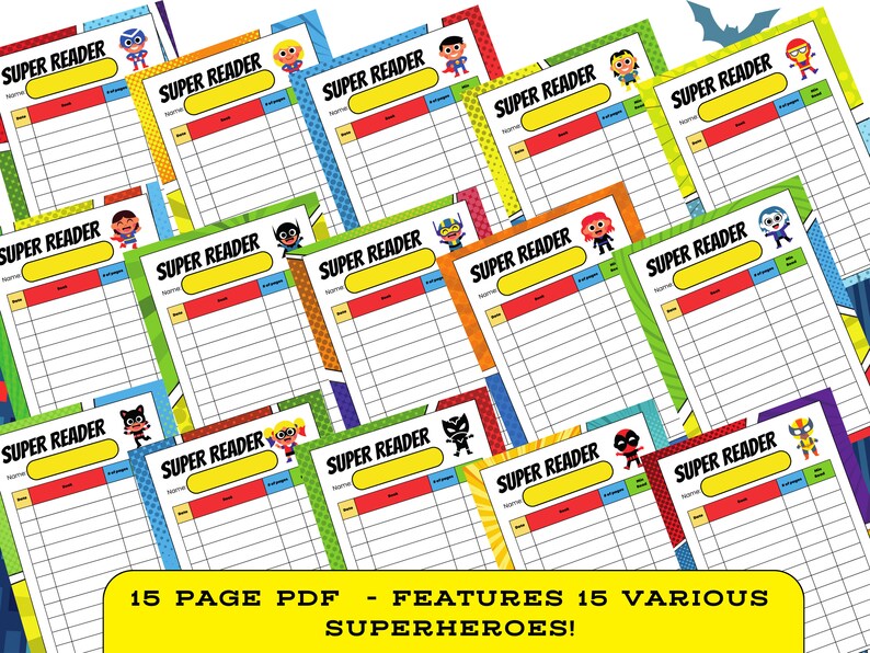 Superhero Kids Reading Log | Printable Reading Journal for Kids | 15 ...