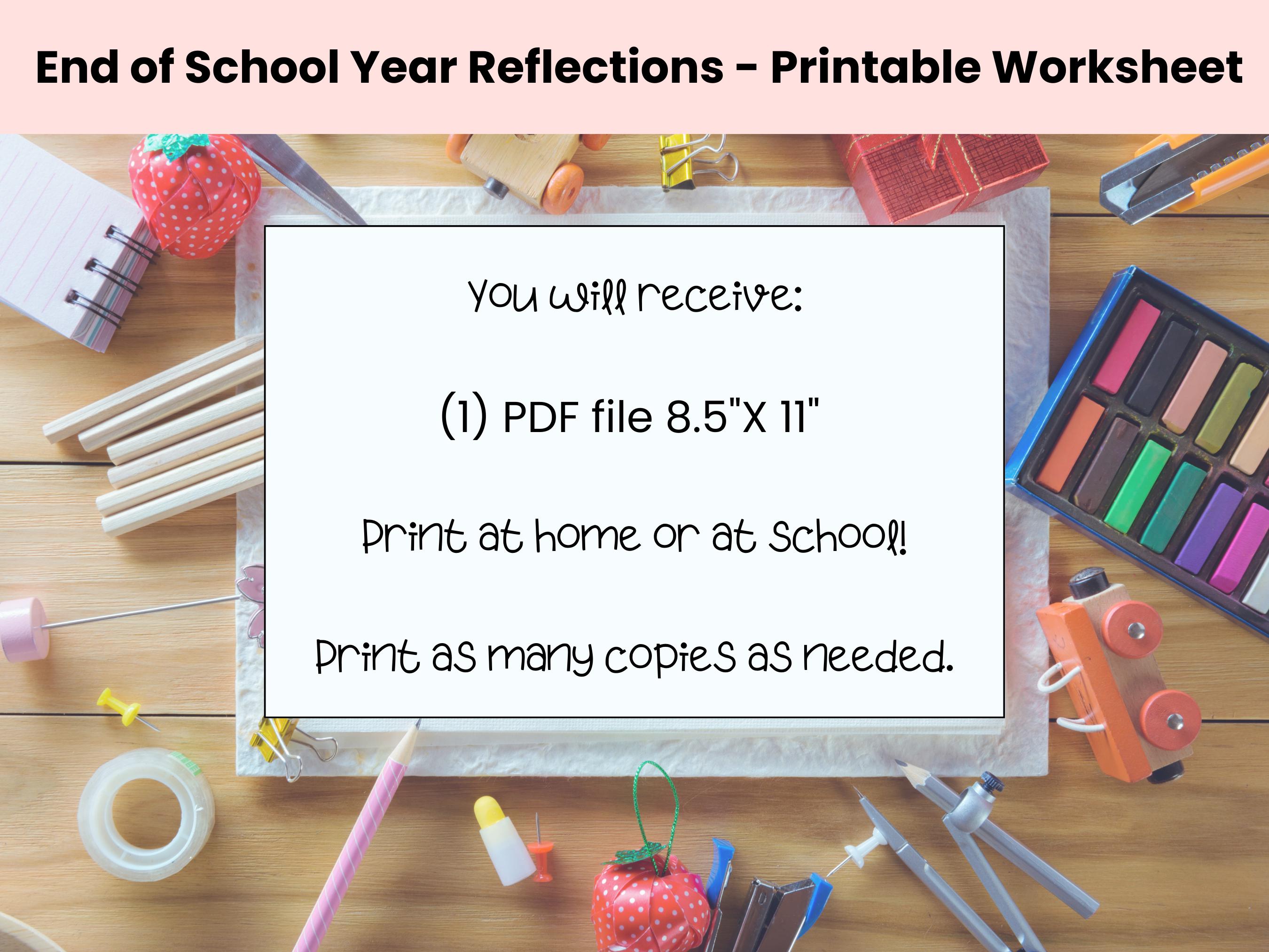 End of School Year Review Page | Student Reflection Printable ...