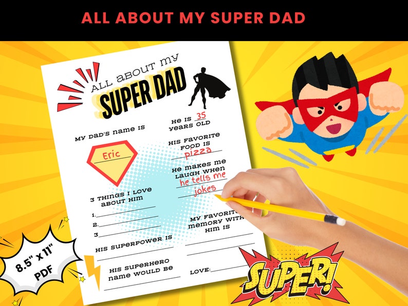 Superhero Dad Interview Printable Worksheet | Fun Father's Day Activity ...