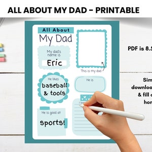All About My Dad Printable | Father’s Day DIY Gift | Keepsake for Dad ...