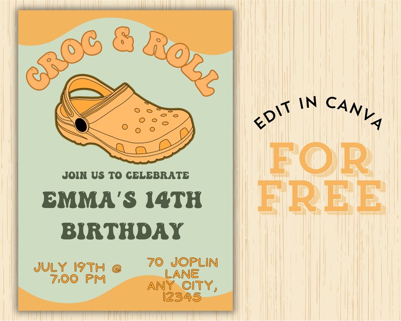 Croc Themed Birthday Party Invitation, Birthday Party Invitation ...