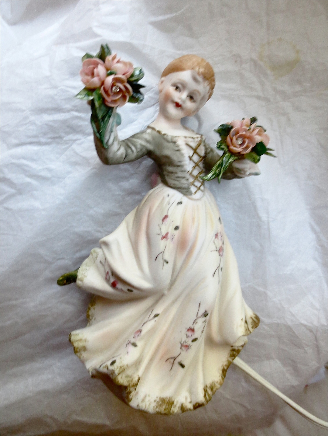 Lovely Lass Porcelain Lamp - Night Light - Flower Girl With Bouquets of ...