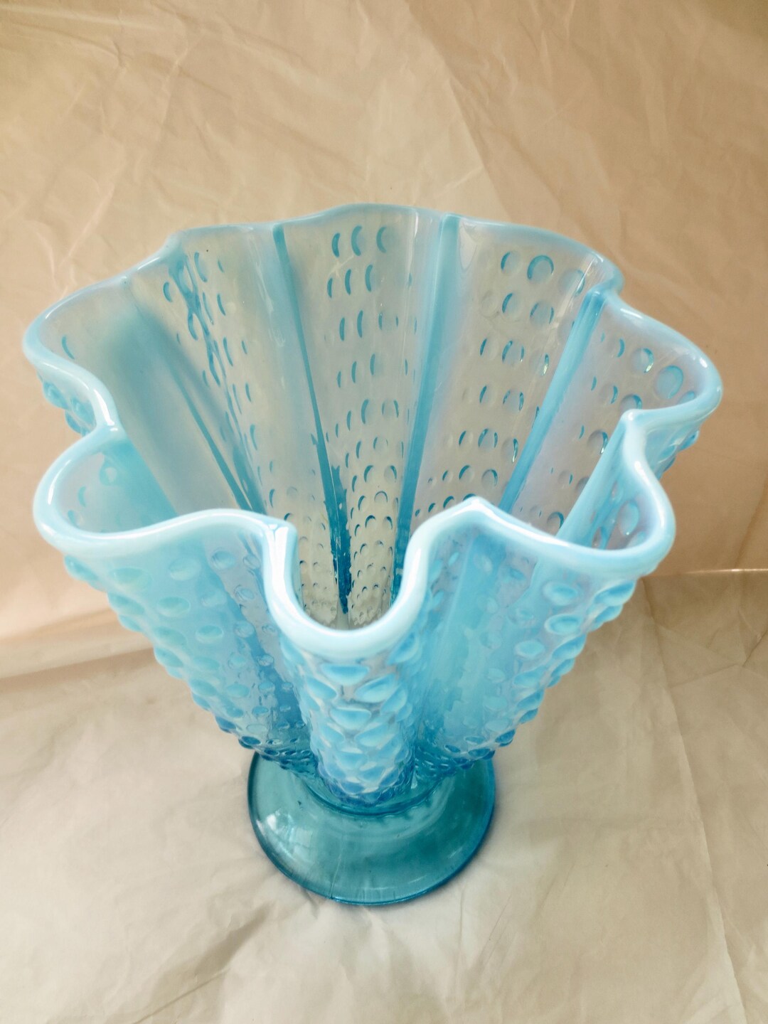 Fenton Hobnail Vase - Opalescent Turquoise With Flared Rim - Uneven Lip ...
