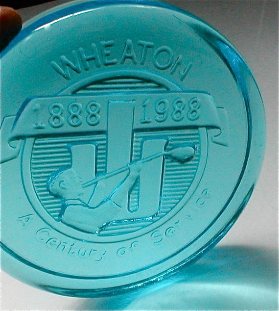 Wheaton Glass Anniversary Paperweight Turquoise A Century | Etsy