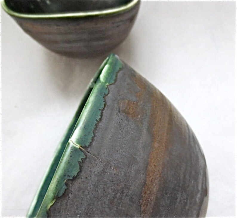 Vintage Pottery Bowl Pair - Signed Ceramic Bowls - Brushed Metallic ...