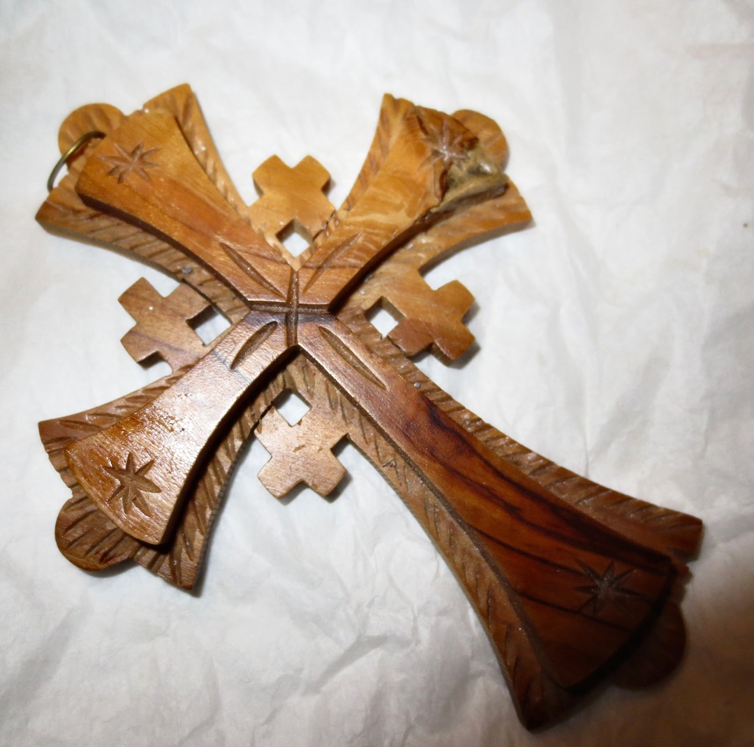 Hand Carved Wood Cross Pendant Vintage 60s Hand Cut and Carved Large ...