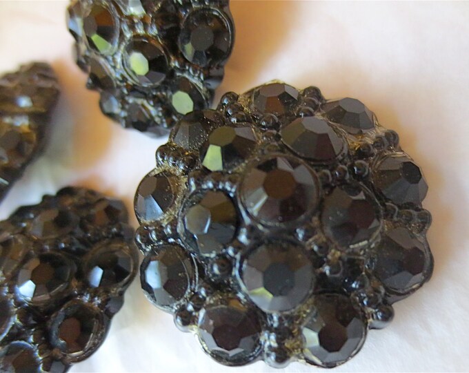 4 Japanned Black Glass Buttons Mourning Buttons Faceted Domes Coat ...
