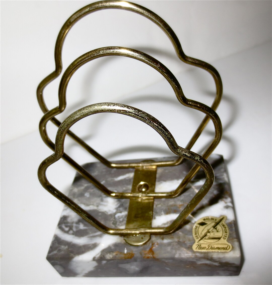 Notes and Letters Holder - Desk Organizer - Marble Base With Brass ...