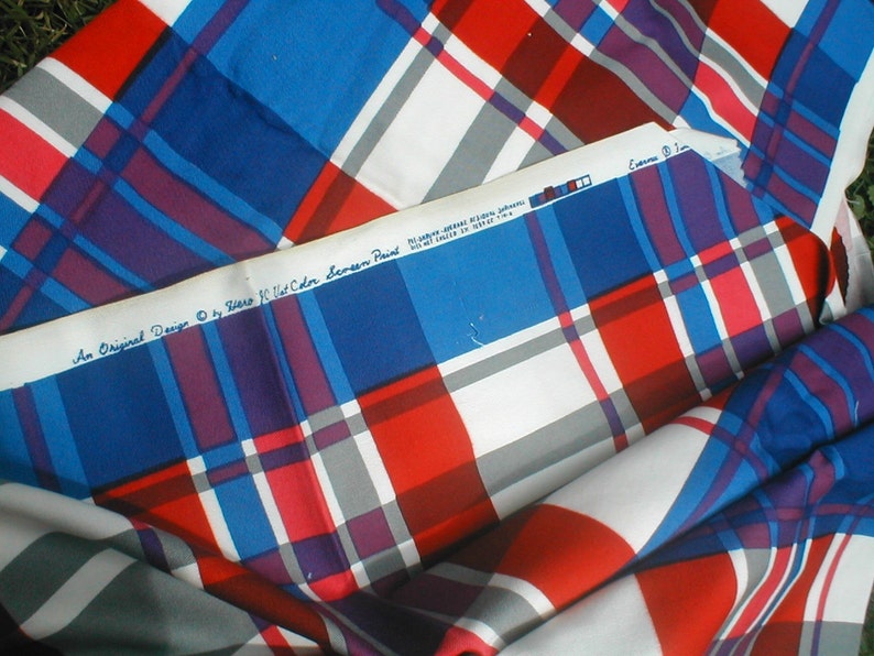 Plaid Fabric - Vibrant Vintage 70's Modern Design - 3 Pieces Left - Etsy
