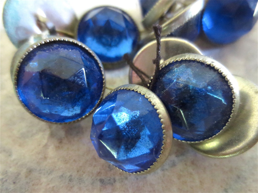 Cobalt Blue Glass Studs Buttons - 12 Count Metal Backed Faceted Buttons ...