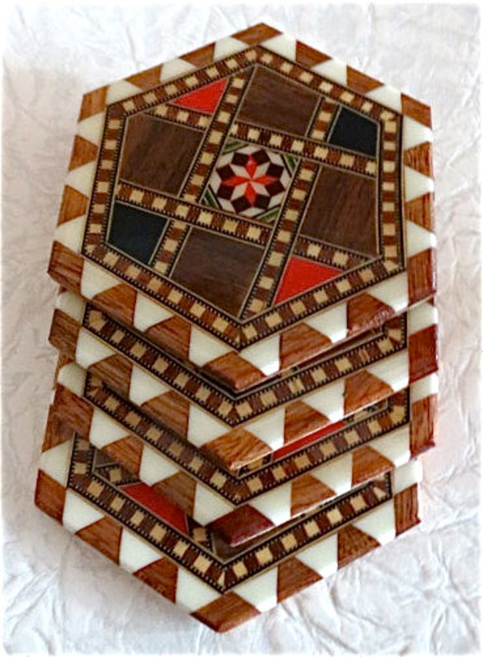 Mosaic Coaster Set Wood and Bone Morroccan Design Set of 4 - Etsy