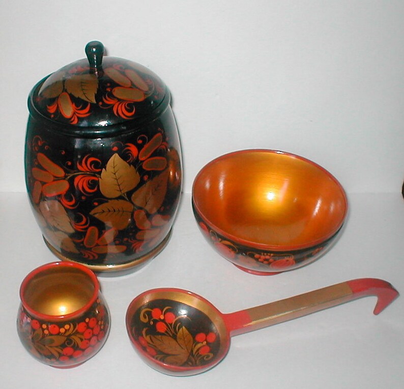 Russian Wooden Lacquerware and Gilt Collection Hand Painted | Etsy