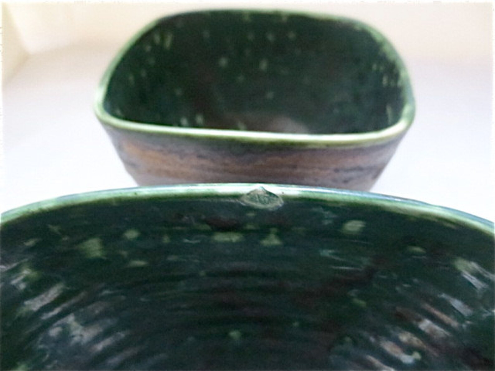 Vintage Pottery Bowl Pair - Signed Ceramic Bowls - Brushed Metallic ...