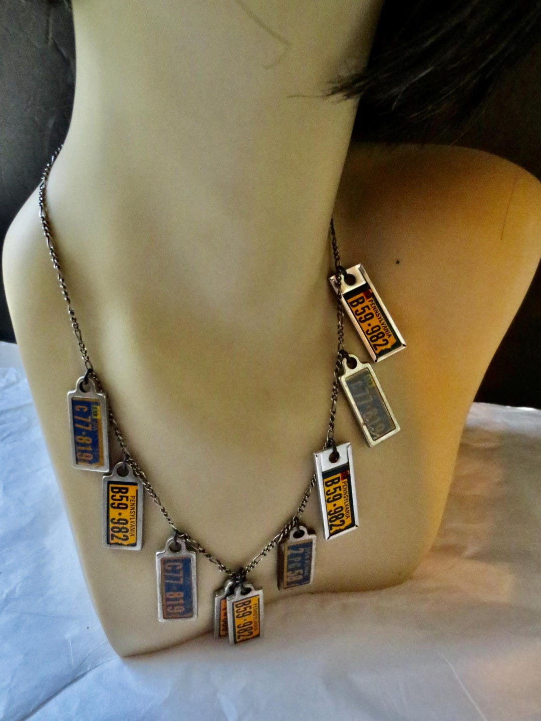 Vintage License Plate Charm Necklace - Assembled From Vintage 1950s ...