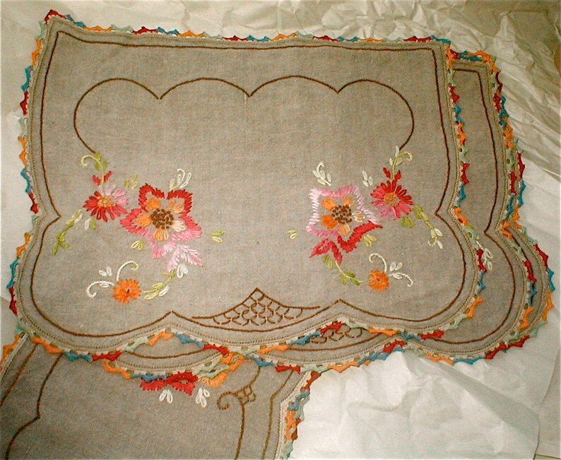 Natural Linen Embroidered Table Linens Set Dresser Scarf Set - Etsy