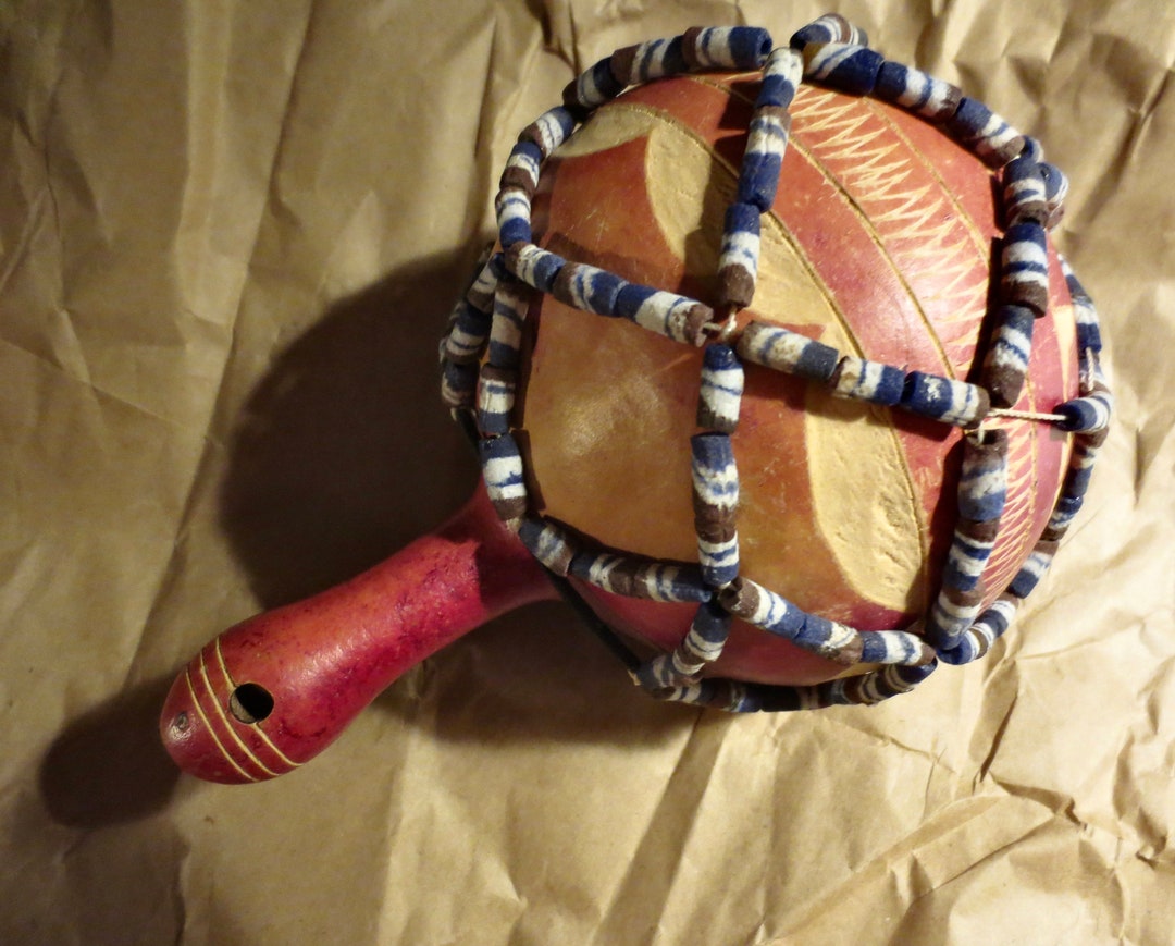 Musical African Gourd Yoruba Shekere Beaded Maracas Shaker Instrument ...