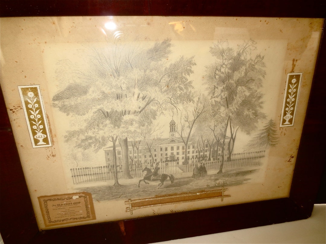 Antique Pencil Drawing With Pertinent Applied Collage - View of New ...