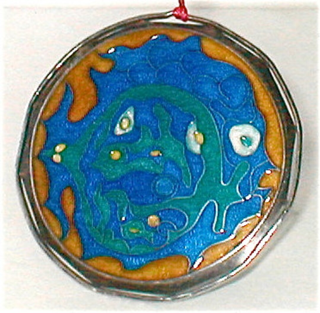 Sterling and Cloisonne Abstract Fish Medallion - Vintage Enamel on 925 ...