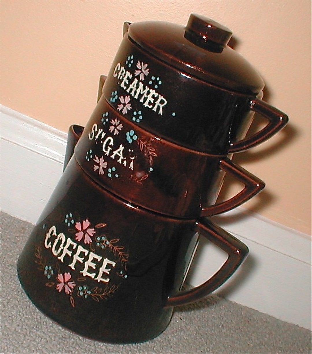 Two Cup Coffee Pot and Stackable Creamer and Sugar Complete Coffee ...