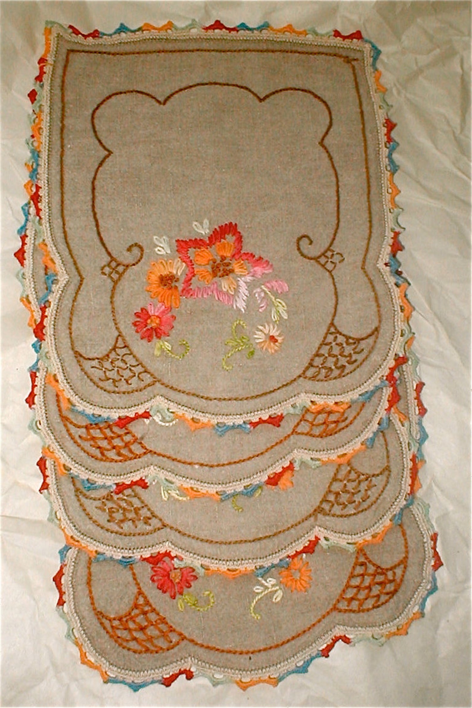 Natural Linen Embroidered Table Linens Set Dresser Scarf Set - Etsy