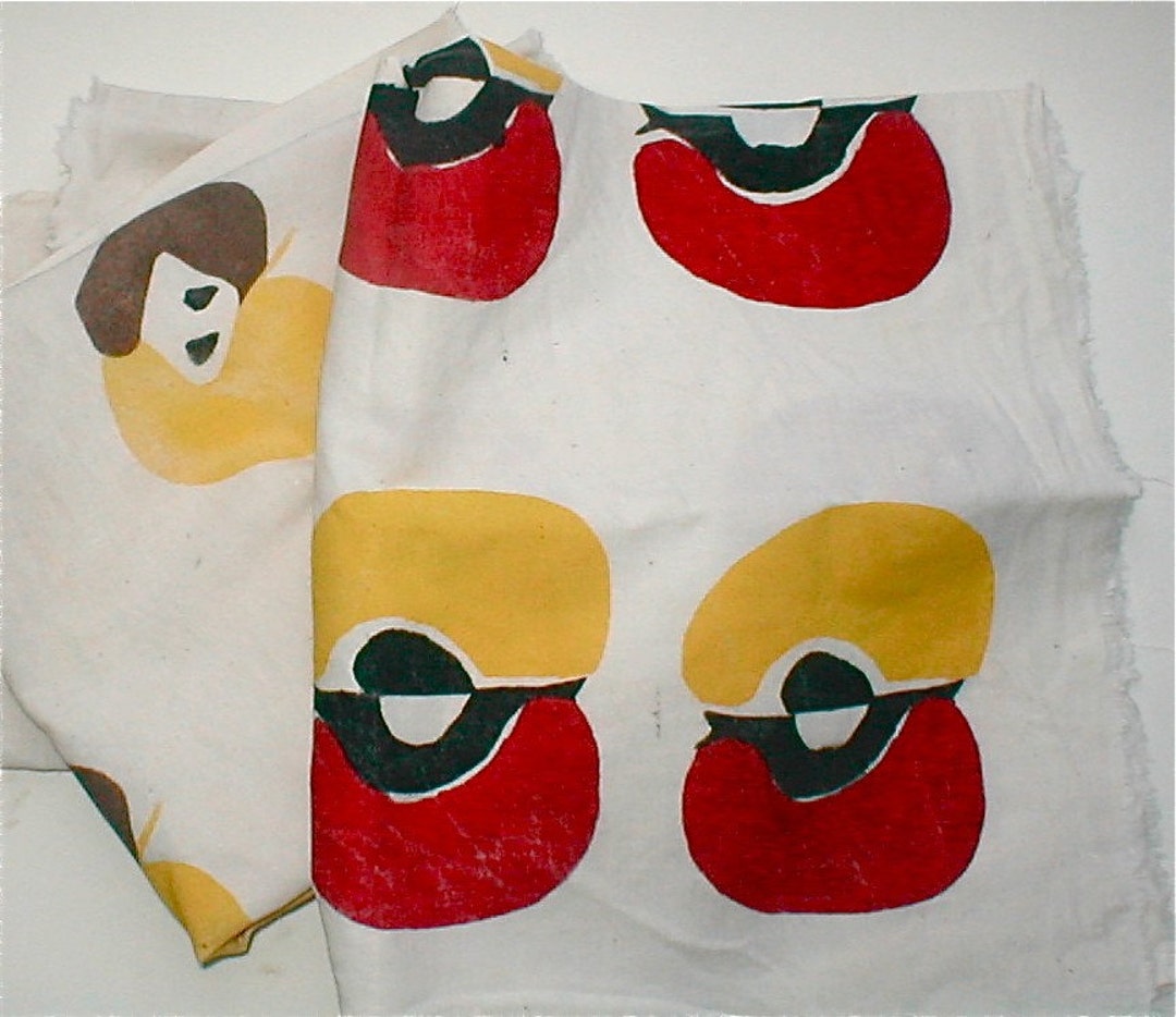 Potato Print on Muslin Vintage Hand Printed Fabric With Apple Designs ...