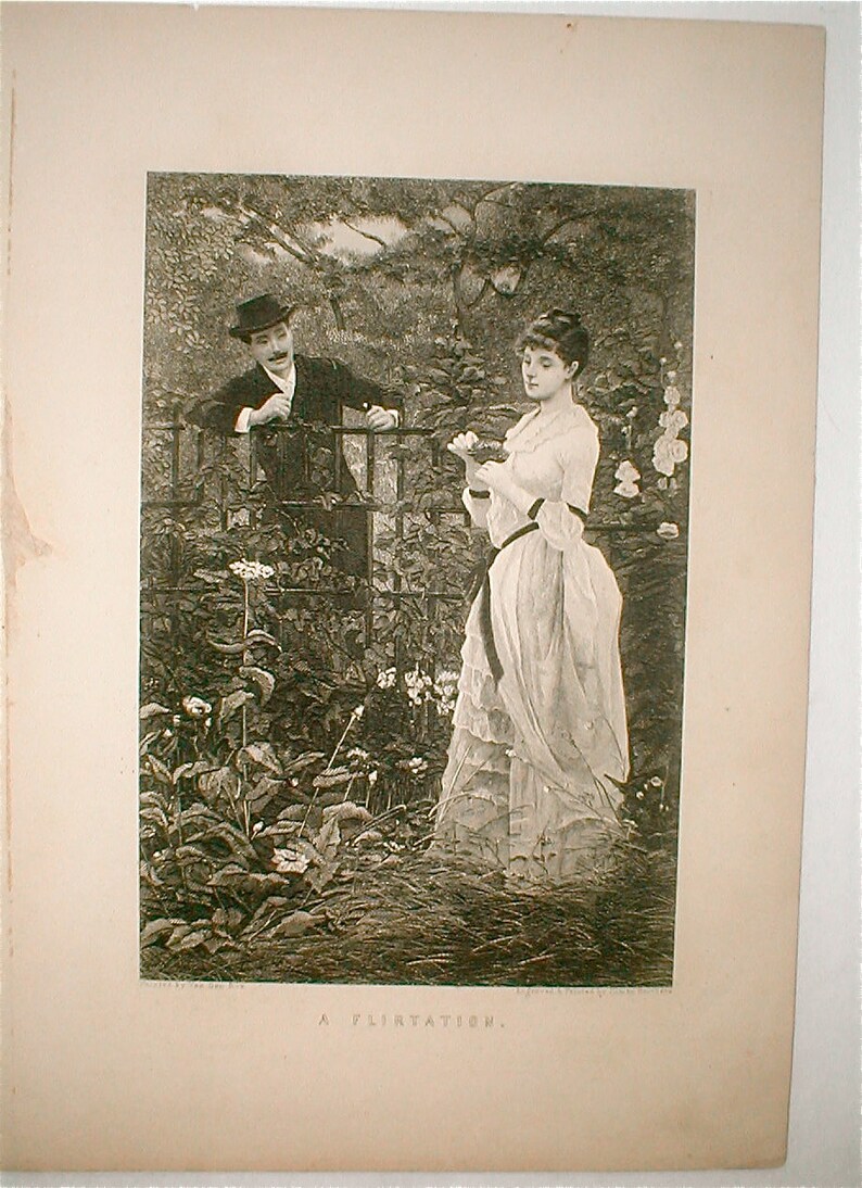 A Flirtation - Steel Engraving Print - Antique Victorian - Illman ...