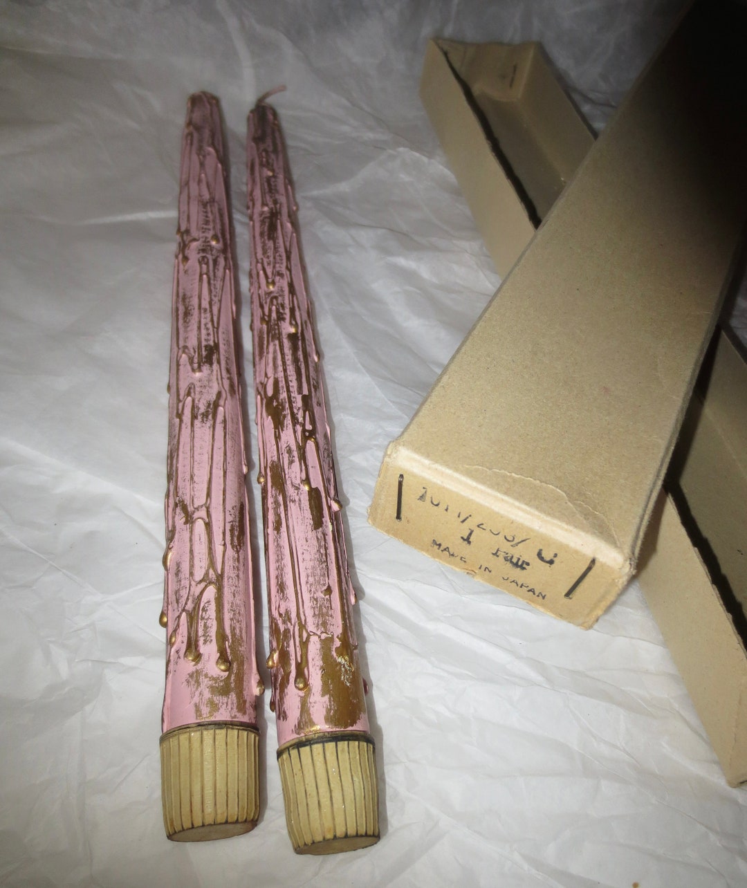 Dusty Pink and Gold Candles 12 Inch Tapers Drippy and Gilded Mid ...