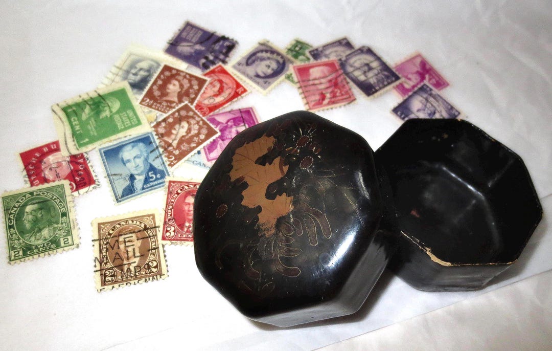 Tiny Antique Lacquered Stamps Box - Papier Mache' - Made in Japan ...